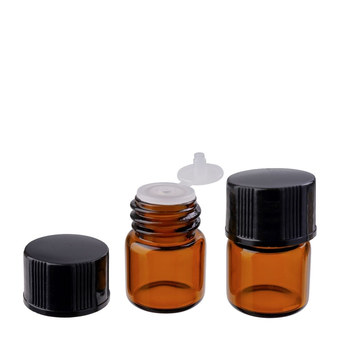 1ml Amber Vials (with Plug Orifice and Black Lid) – Natural Good Life